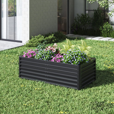 Black Rectangular Two-grid Metal Galvanized Raised Planter Box Raised ...