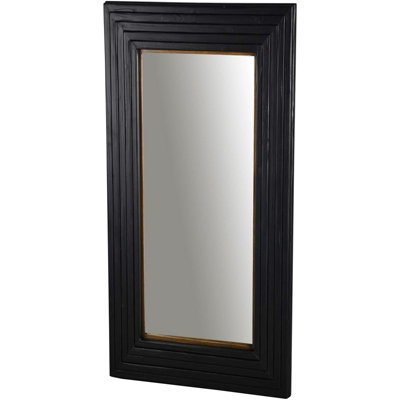 Black Rectangular Wall Mirror with Layered Stepped Frame