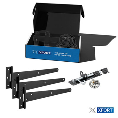 Black Ring Gate Kit Complete with T Hinges, Brenton Bolt & Discus Padlock