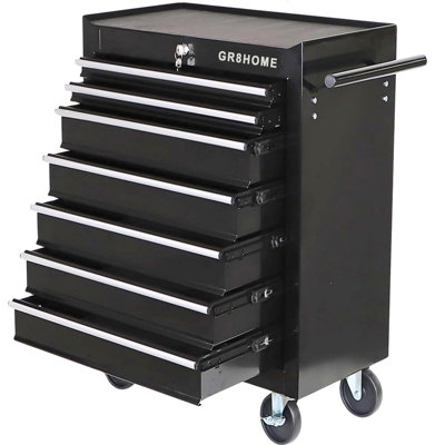 Black Roller Tool Cabinet Storage Box 7 Drawers Garage Workshop Chest ...