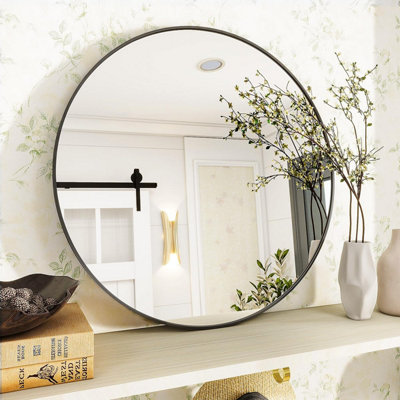 Black Round Bathroom Mirror, 40CM Circle Mirror