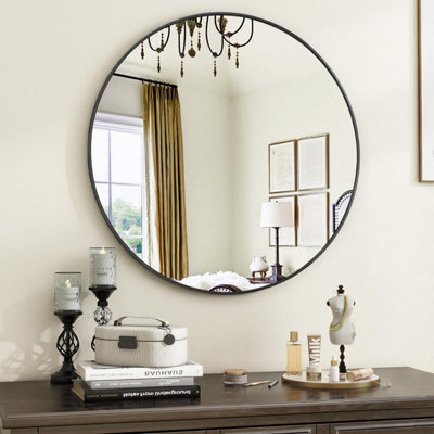 Black Round Bathroom Mirror, 50CM Circle Mirror
