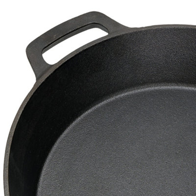 Black Round Cast Iron Non-Stick Skillet Pan with Spouts and Handles ...
