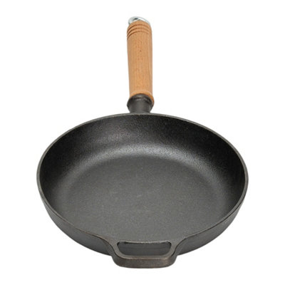 Black Round Cast Iron Skillet with Removable Wooden Handle, 46cm L x ...