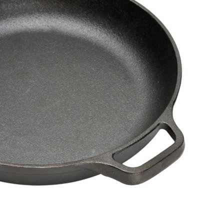 Black Round Cast Iron Skillet with Removable Wooden Handle, 46cm L x ...