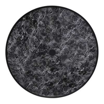 Black Round Garden Tempered Glass Marble Coffee Table with Umbrella ...