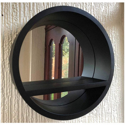 Shop Black Round Mirror Shelf Decorative Wall Shelf