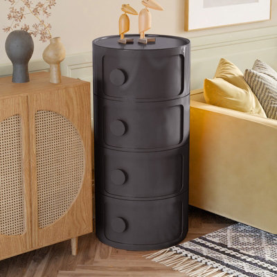 Black Round Multi Tiered Bedside Drawer Storage Unit Organizer Dia 320 ...
