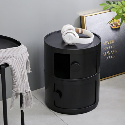 Black Round Multi Tiered Plastic Bedside Storage Drawers Unit Drawer ...