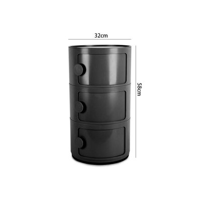 Black Round Multi Tiered Plastic Bedside Storage Drawers Unit Drawer ...
