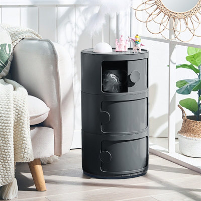 Black Round Multi Tiered Plastic Bedside Storage Drawers Unit Drawer ...