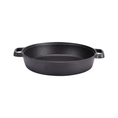Black Round Pre Seasoned Cast Iron Kitchen Skillet Pan with Double ...