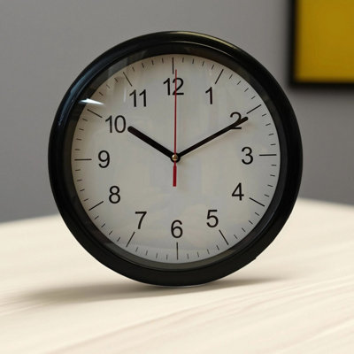 Black Round Quartz Wall Clock Battery Operated 24cm Office Minimalistic ...