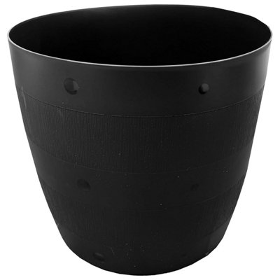 Black Round Shaped Barrel Flower Pot Gardening Tub For Plants, Herbs ...