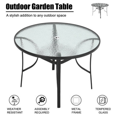 Black Round Tempered Glass Tabletop Metal Outdoor Garden Coffee Table ...