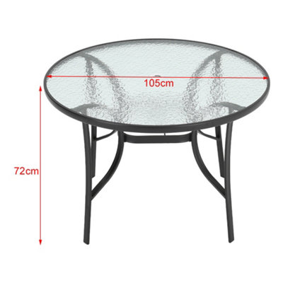 Black Round Tempered Glass Tabletop Metal Outdoor Garden Coffee Table ...