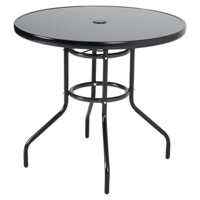 Black Round Tempered Glass Top Garden Bistro Dinging Table with Metal ...