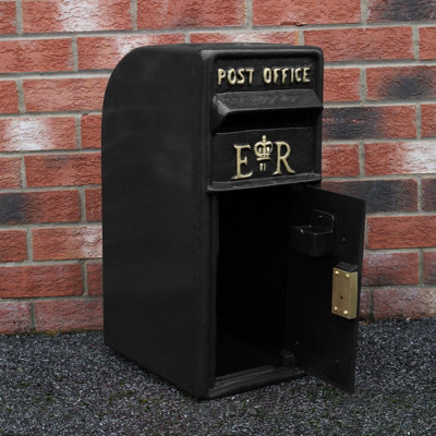 Black Royal Mail Post Box with Floor Stand ER Cast Iron Wall Mounted ...