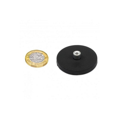 Black Rubber Coated POS Magnets - 43mm dia x 6mm high c/w M6 Boss ...