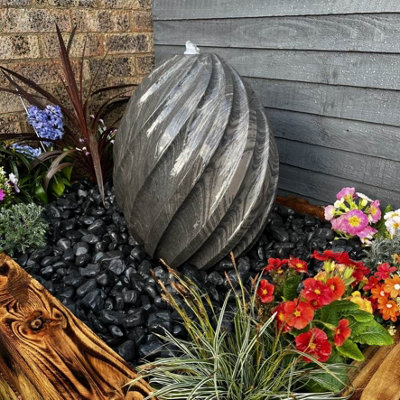 Black Sandstone Pine 50cm Natural Stone Solar Water Feature