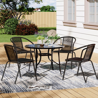Black Set of 5 Outdoor Garden Furniture Set Dining Set 105 cm Round ...