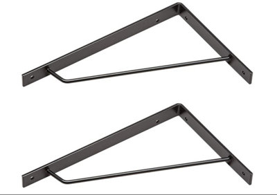 Black Shelf Brackets Heavy Duty Steel Modern Design 180mm L x 140mm H x ...