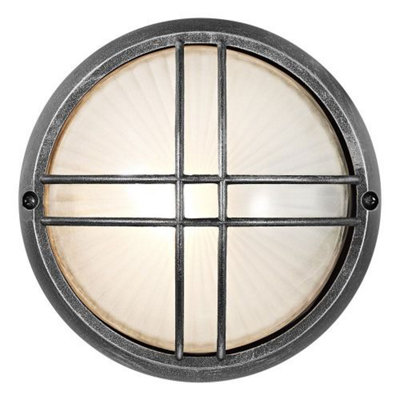 Black/Silver Die Cast Aluminium Outdoor Circular Bulkhead Porch or Wall ...