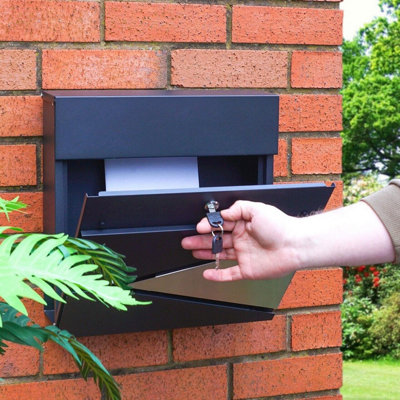 Black & Silver Wall Mounted Lockable Letterbox - Weather Resistant ...