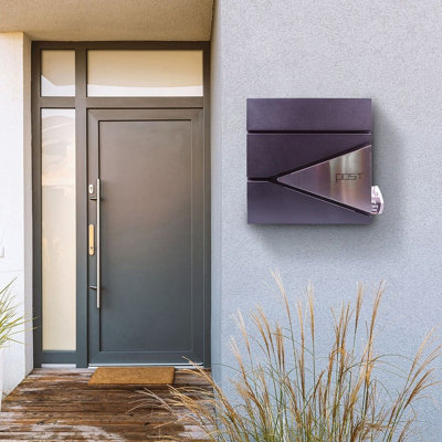 Black & Silver Wall Mounted Lockable Letterbox - Weather Resistant ...