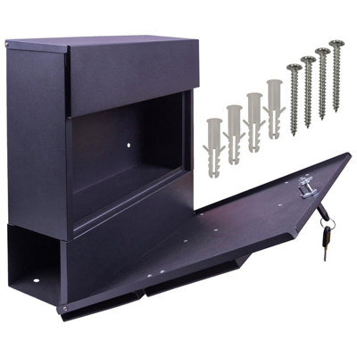 Black & Silver Wall Mounted Lockable Letterbox - Weather Resistant ...