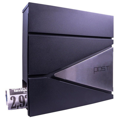 Black & Silver Wall Mounted Lockable Letterbox - Weather Resistant ...