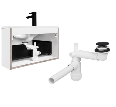 Black Sink Waste Kit Bathroom Basin Trap Space Saving Slimline Pop Up ...