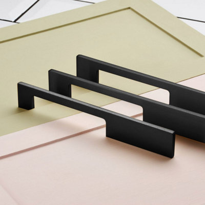 Black Slimline Square Cabinet Pull Handle - Solid Brass - Hole Centre ...