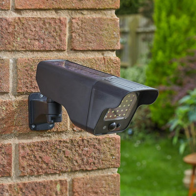 Black Solar Powered PIR Motion Sensor Floodlight & Decoy Camera - 280 ...
