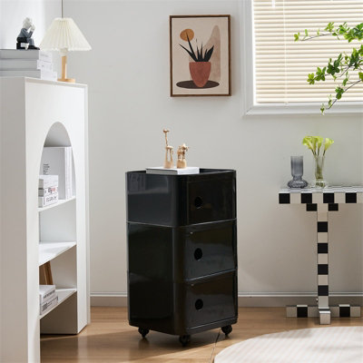 Black Square Multi Tiered Plastic Bedside Storage Unit Drawer Unit with ...