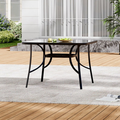 Black Square Tempered Glass Tabletop Metal Outdoor Garden Coffee Table ...