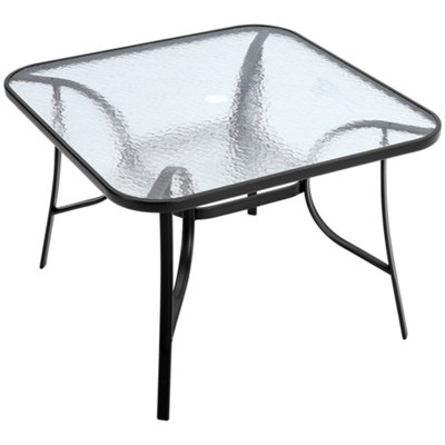 Black Square Tempered Glass Tabletop Metal Outdoor Garden Coffee Table ...