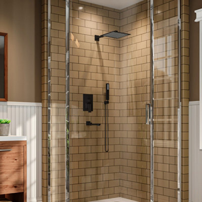 Black Square Wall-mount 3 Way Handheld Head and Rainfall Shower Head ...