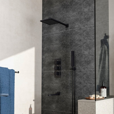 Black Square Wall-mount 3 Way Handheld Head and Rainfall Shower Head ...