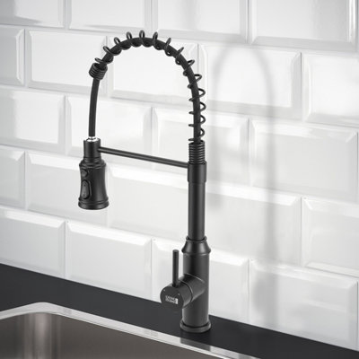 Black Stainless Steel Side Lever Kitchen Spring Neck Kitchen Tap Mixer ...