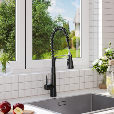 Black Stainless Steel Side Lever Kitchen Spring Neck Pull Out Kitchen ...