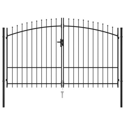 Black Steel Double Door Fence Gate with Spike Top 3x1.75 m Includes Keys