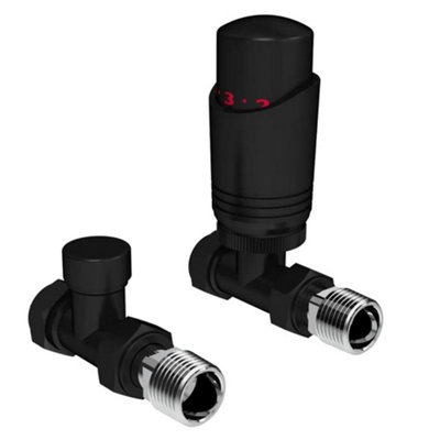 Black Straight Thermostatic Radiator Valve Pack (Pairs) | DIY at B&Q