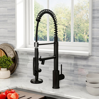 Black Swivel Kitchen Tap Mixer Tap with Pull Down Sprayer and Pot ...
