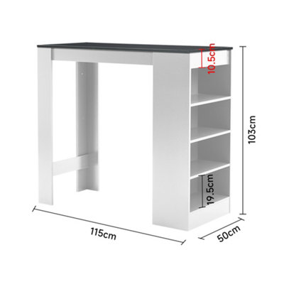 Black Tabletop White Wooden Bar Table with Open Shelves 103cm H