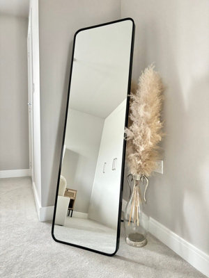 Black Tall Metal Frame Mirror Wall & Floor Standing - 145 x 45cm