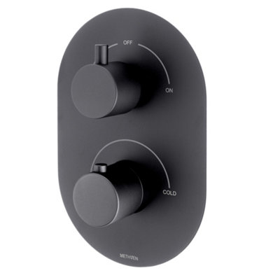 Black Thermostatic Concealed Shower Valve Twin Double Outlets Shower ...