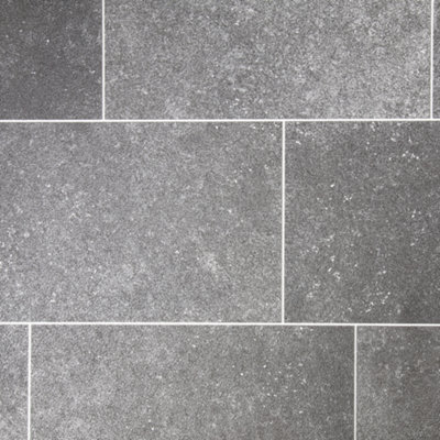 Black Tile Effect Soft Lino Flooring 2m Width Sheet Vinyl R10 Slip ...