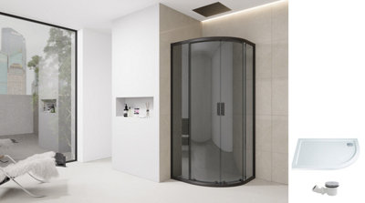 Black Tint 800mm Quadrant Shower Enclosure With Tray And Free Waste