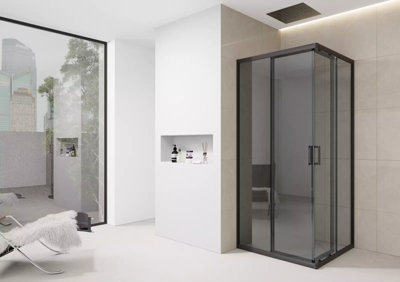 Black Tint 900mm Corner Shower Enclosure Sliding Doors Walk-In Cubicle